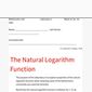 The Natural Logarithm Function