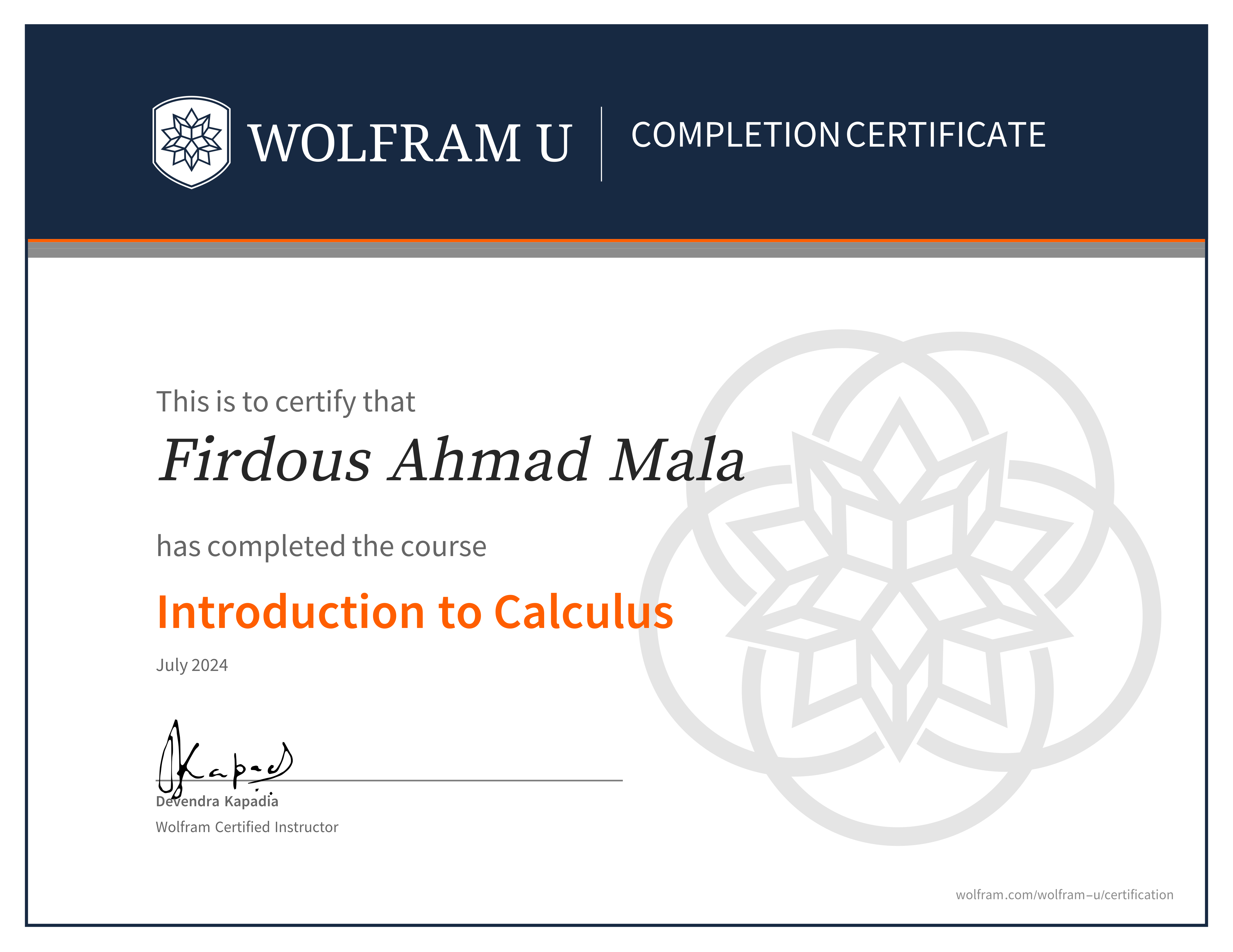 Wolfram U Certificate: Introduction to Calculus