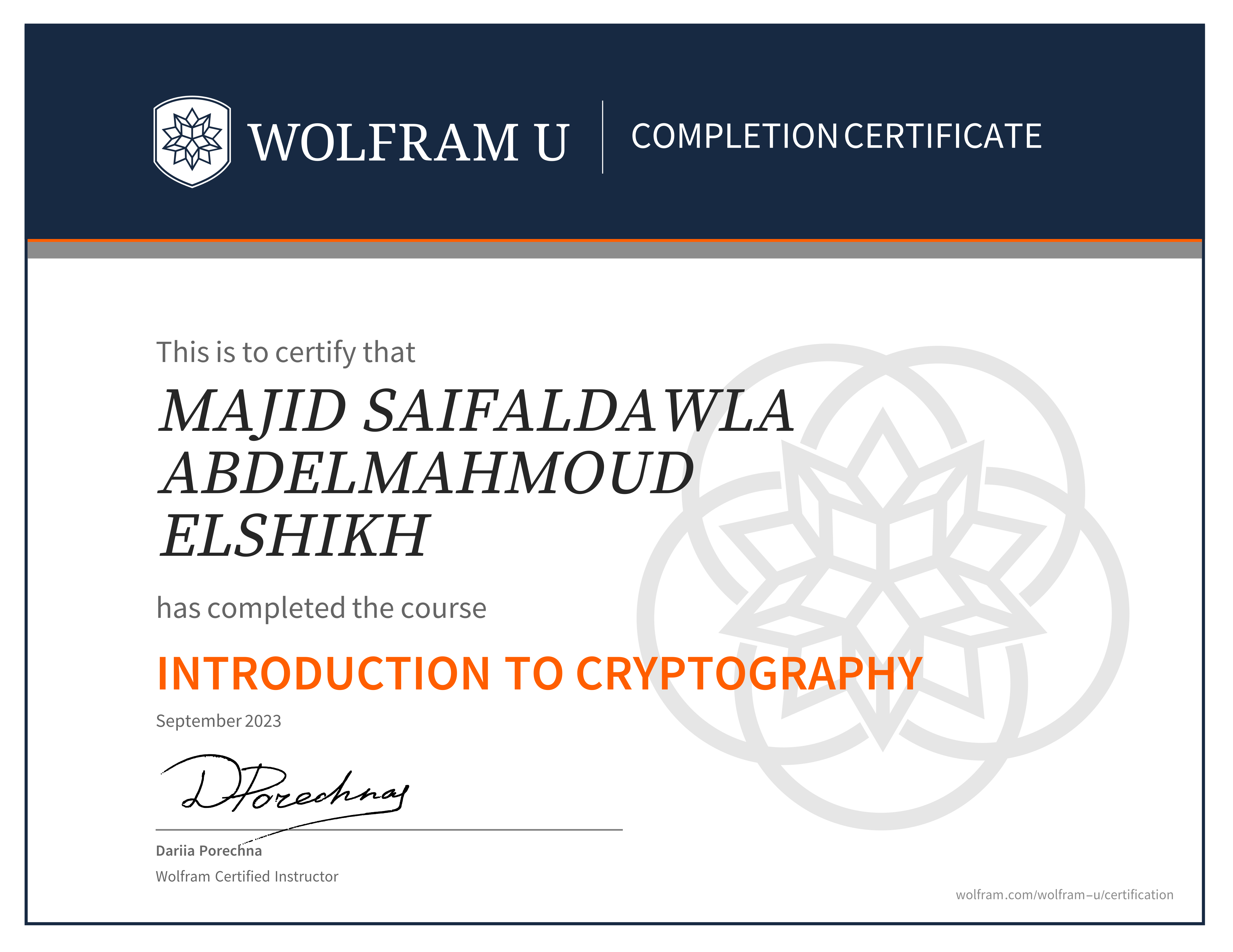 Wolfram U Certificate: Introduction to Cryptography