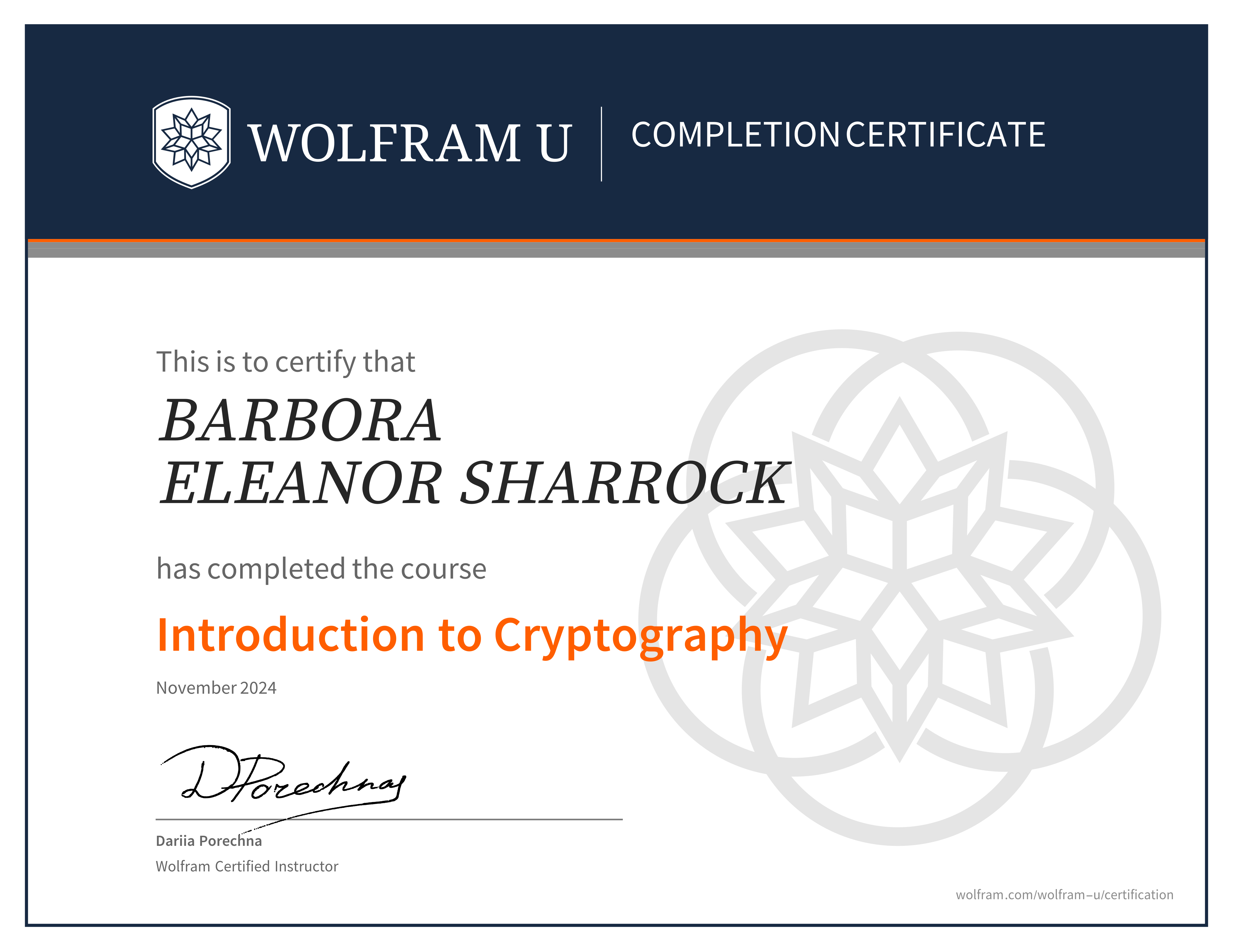 Wolfram U Certificate: Introduction to Cryptography