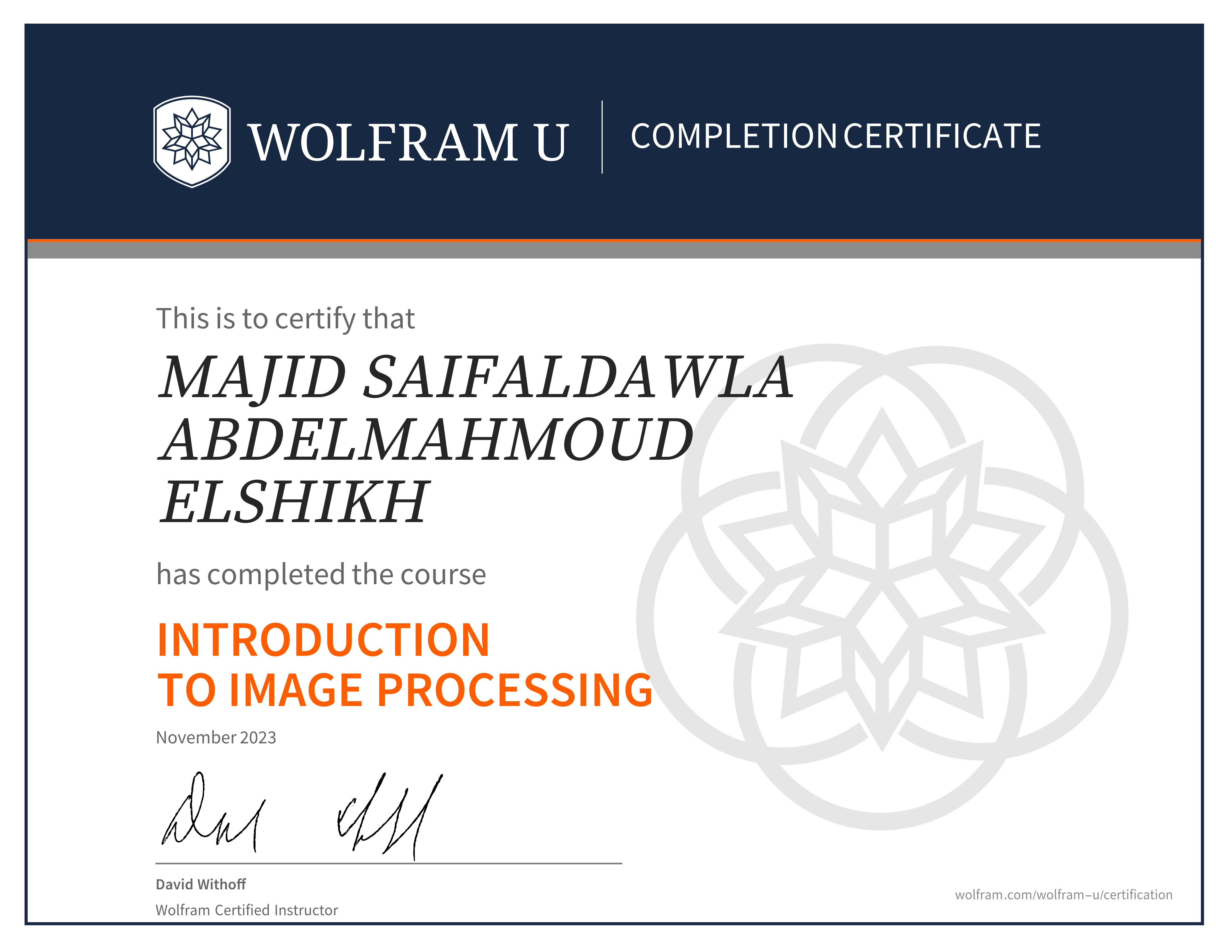 Wolfram U Certificate: Introduction to Image Processing