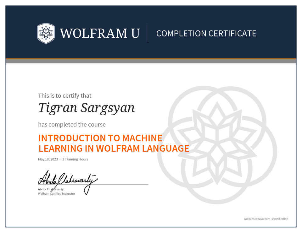 Wolfram U: Certificate