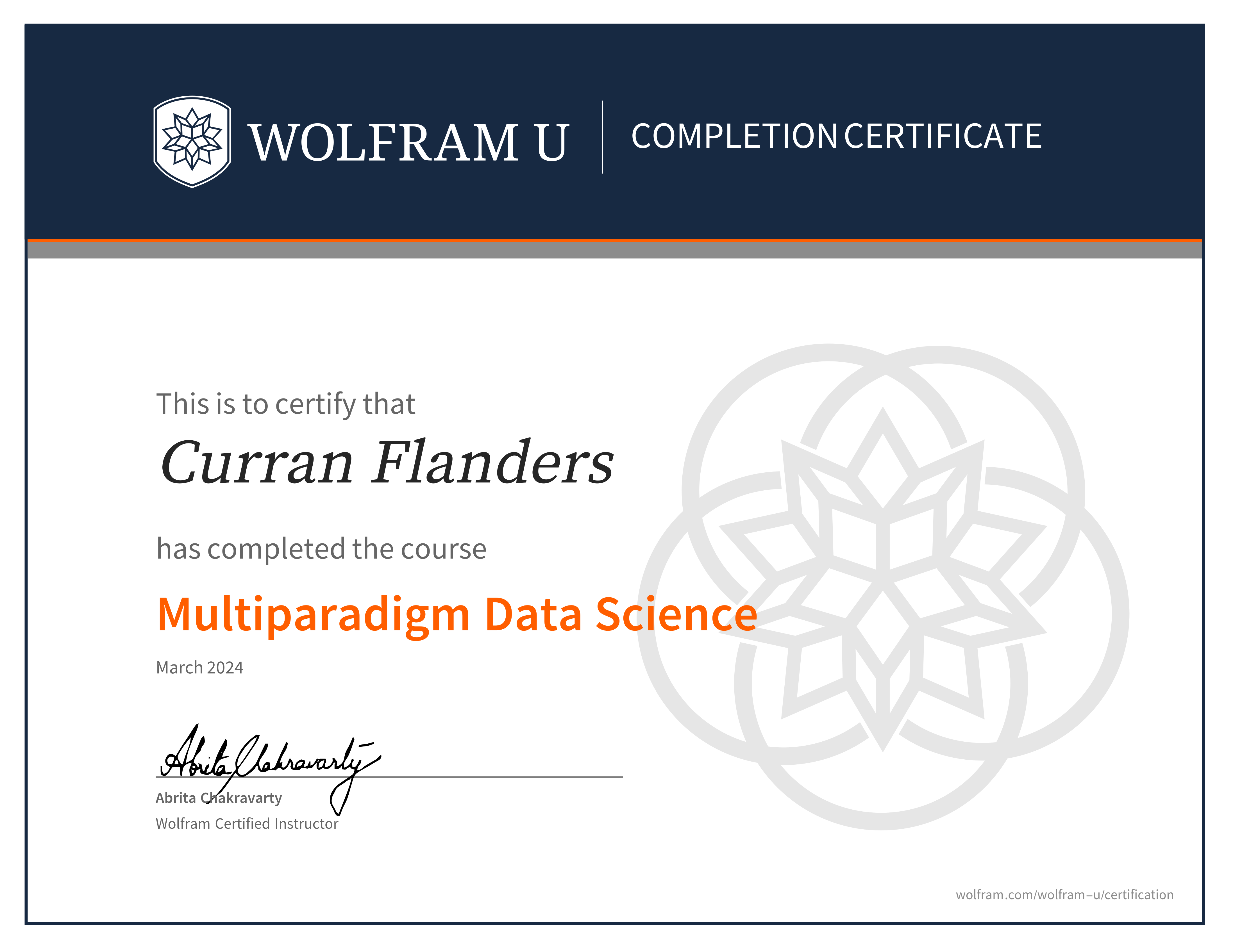 Wolfram U Certificate: Multiparadigm Data Science