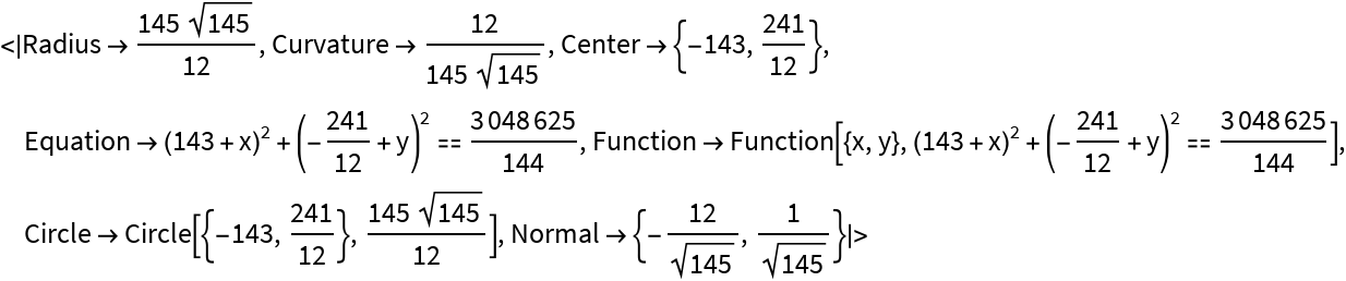 OsculatingCircleProperties | Wolfram Function Repository