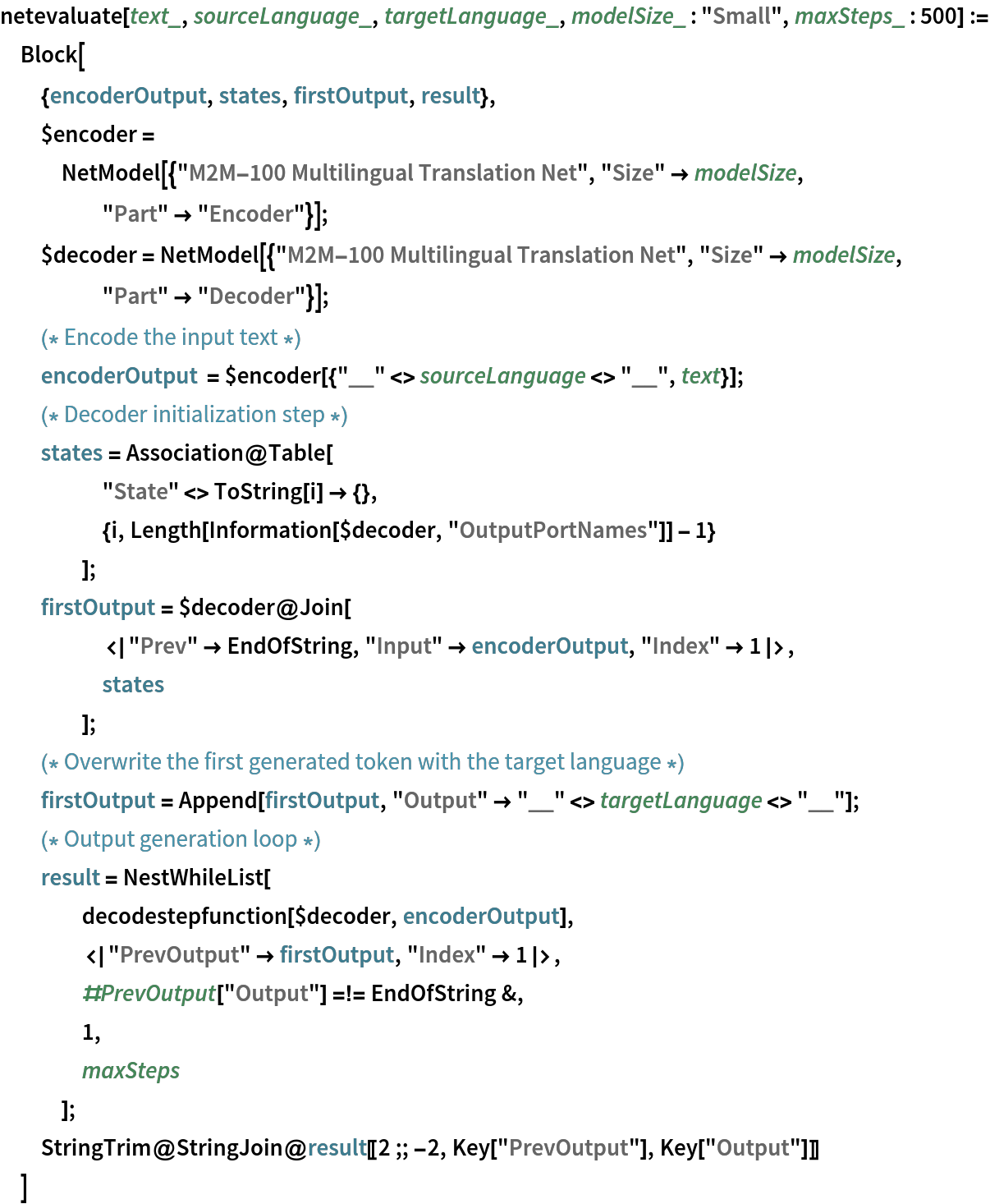 M2M-100 Multilingual Translation Net - Wolfram Neural Net Repository